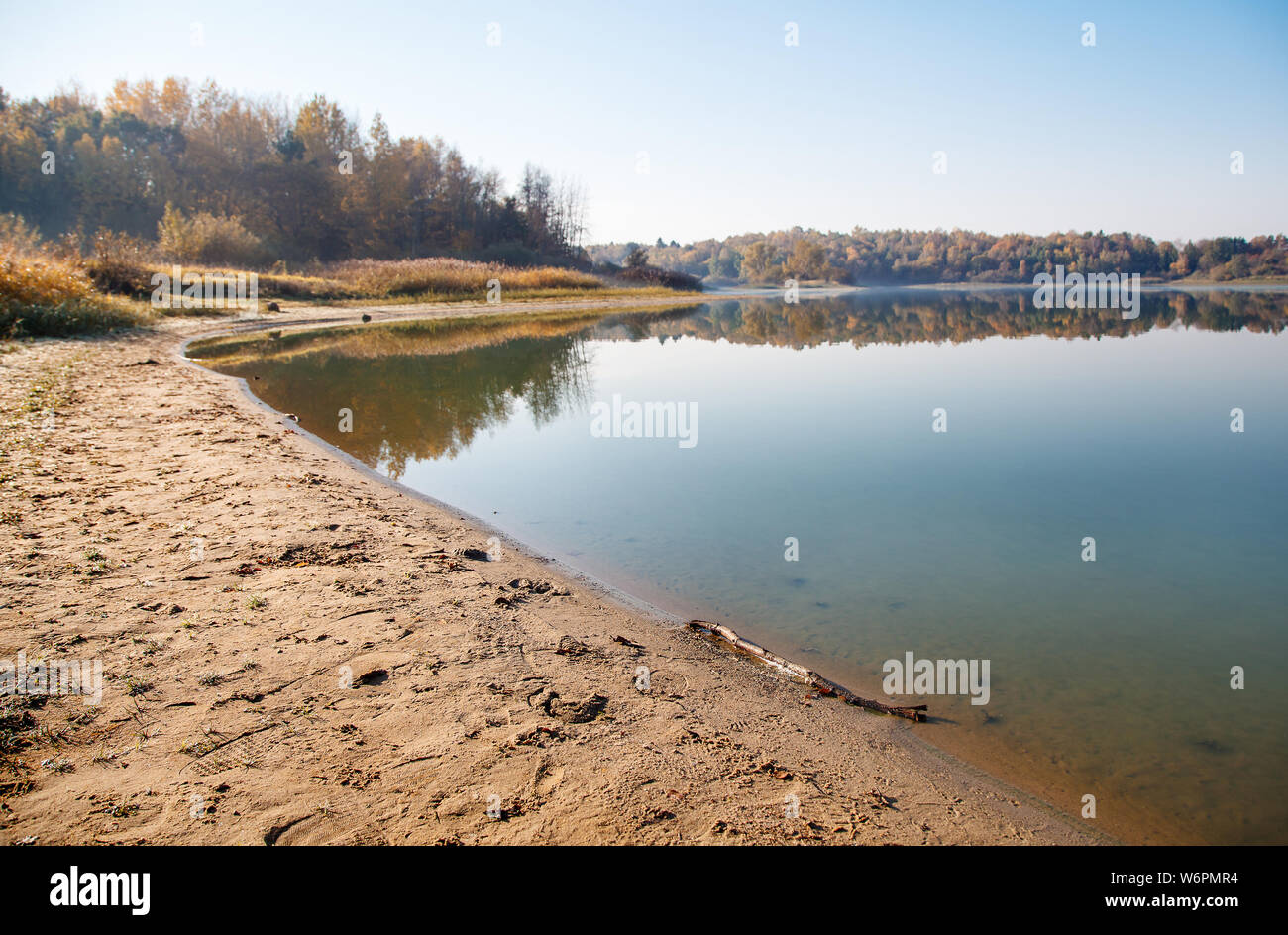 landscape with a lake on an early autumn morning Stock Photo - Alamy