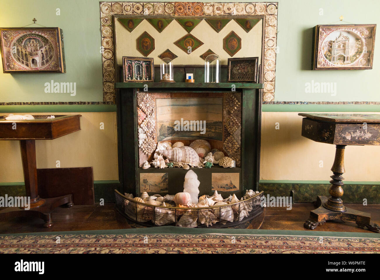 Interior inside the Drawing Room with shell decorated fireplace at A La ...