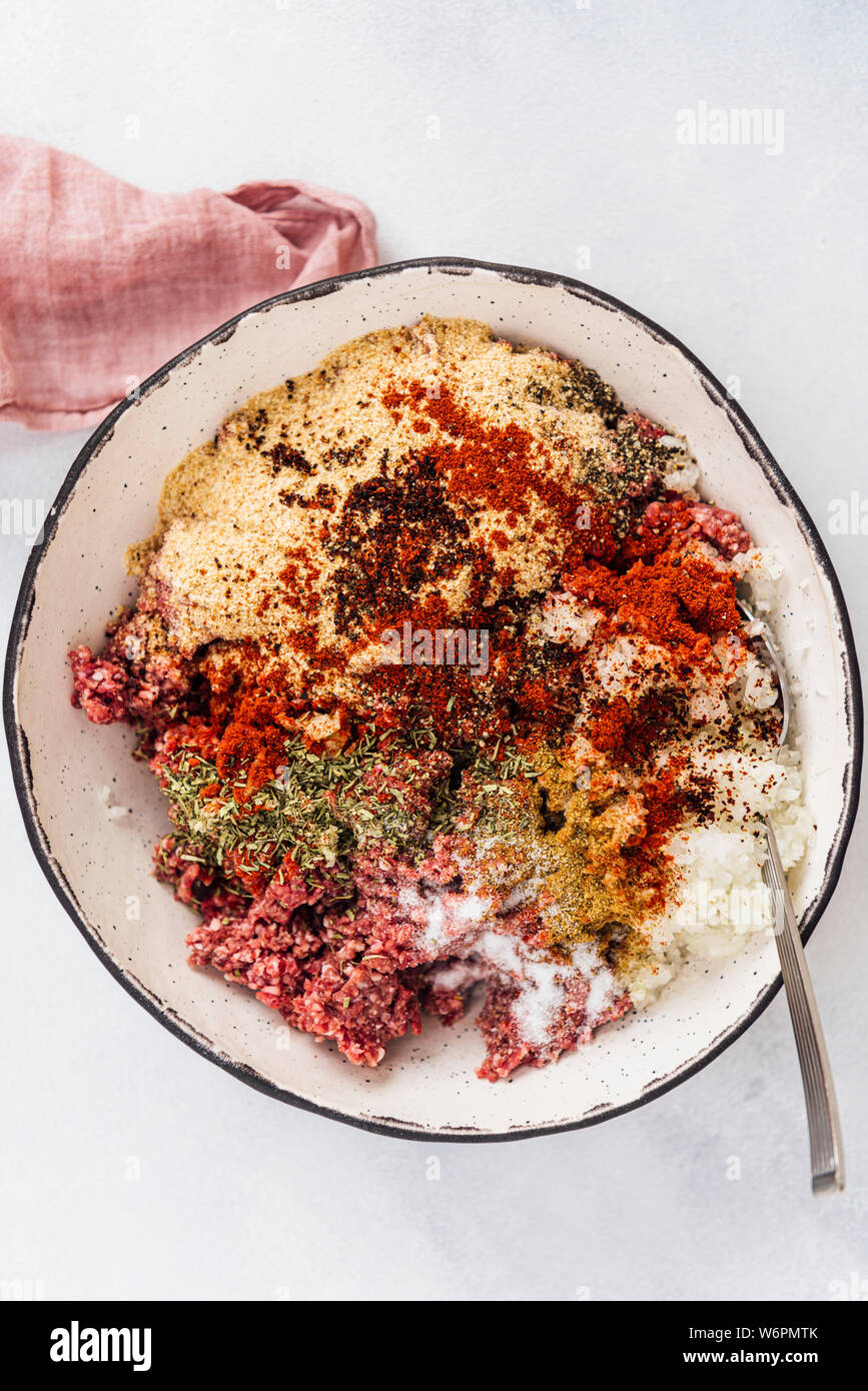 Turkish kofta ingredients in a ceramic bowl Stock Photo - Alamy