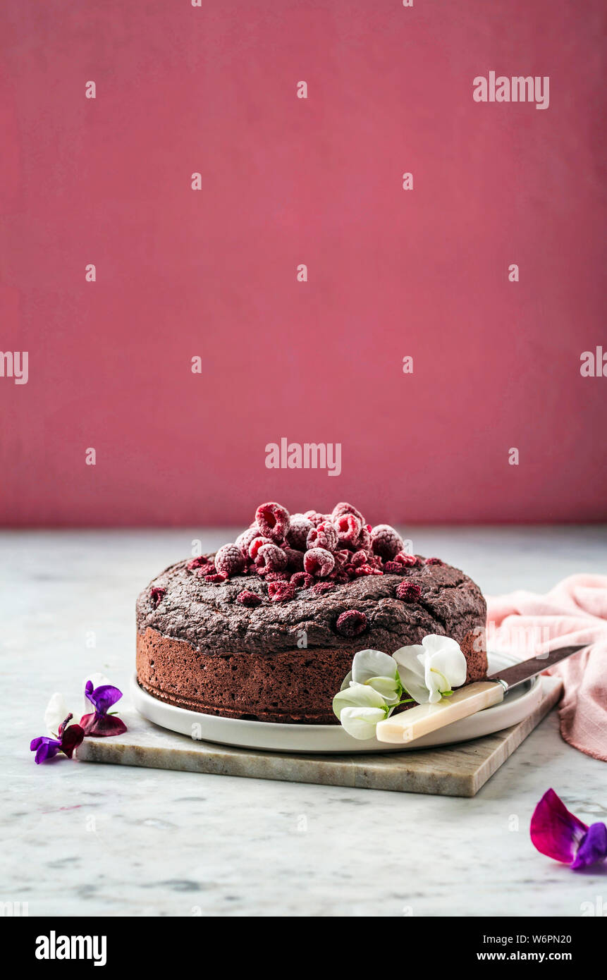 Vegan Chocolate Raspberry Cake Stock Photo - Alamy