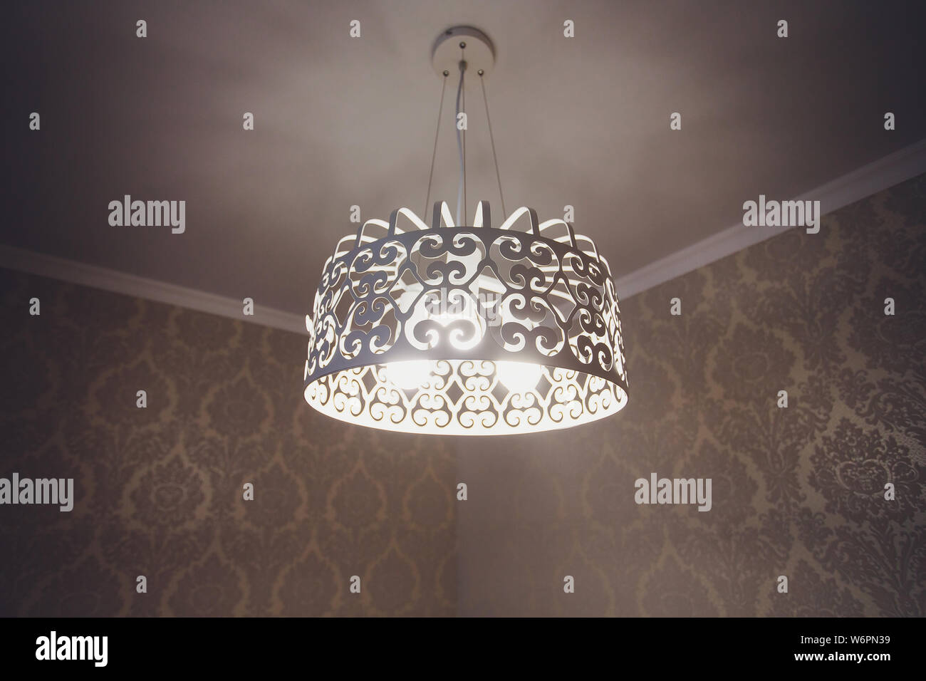 Close-up of a beautiful crystal chandelier Beautiful chandelier. luxury ...