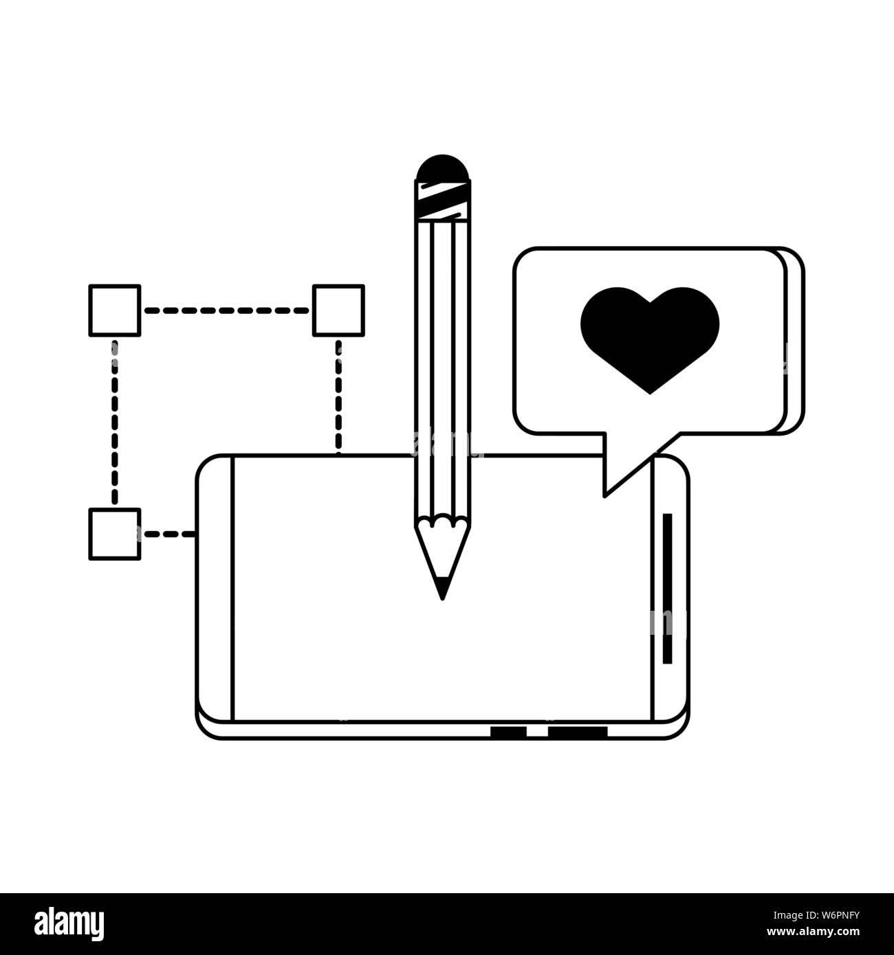 technology web digital hardware cartoon in black and white Stock Vector ...