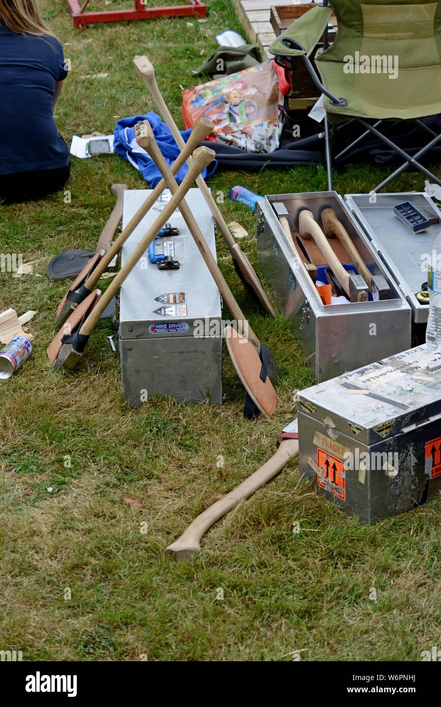 Specialist racing axes ready for axe competitions at the 100th Royal ...