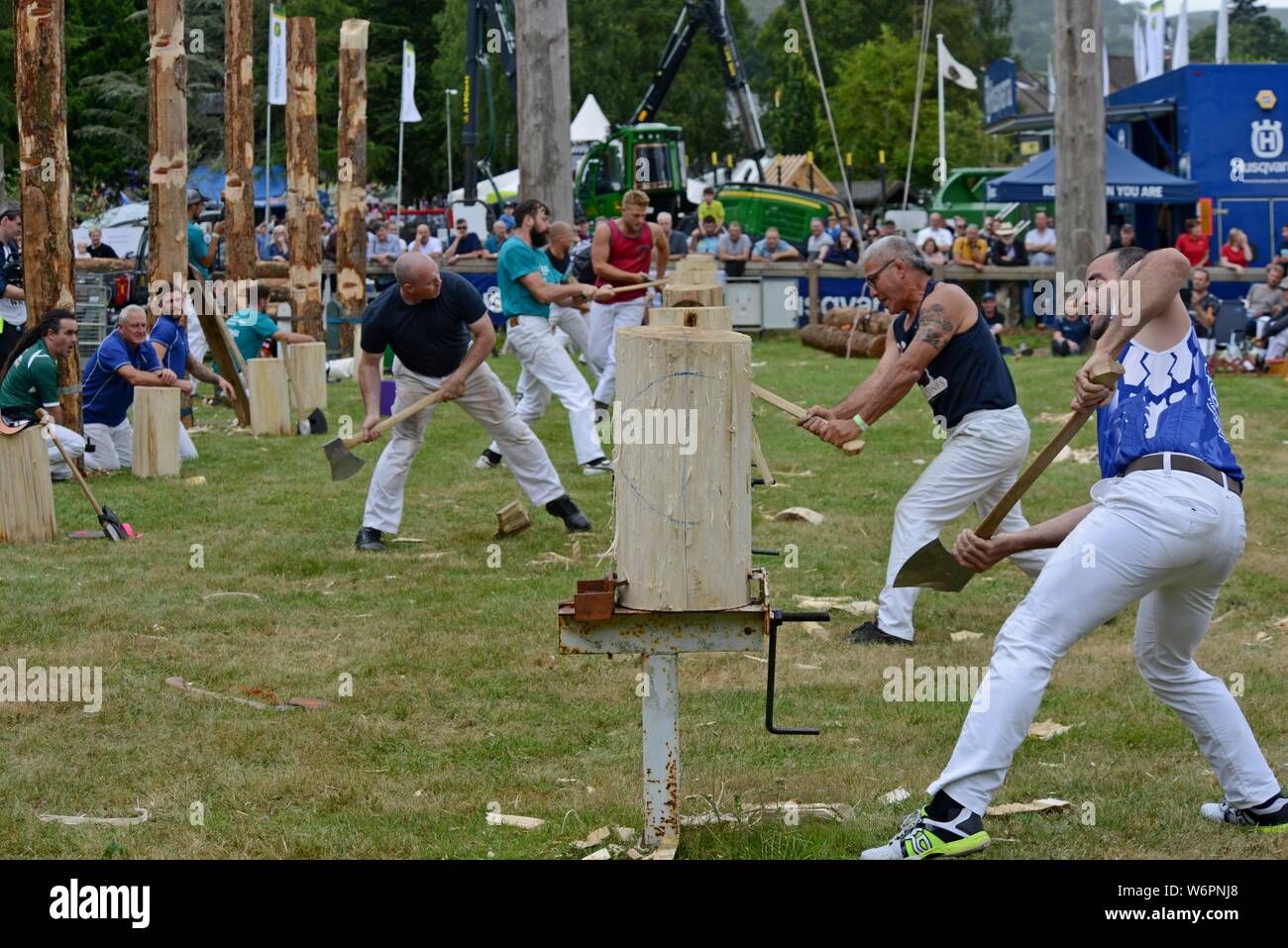 Axemen from several countries competing at the standing block ...