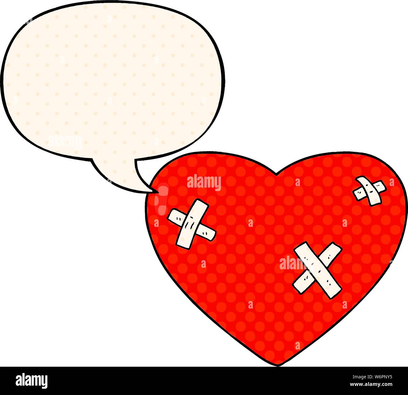 cartoon beaten up heart with speech bubble in comic book style Stock ...