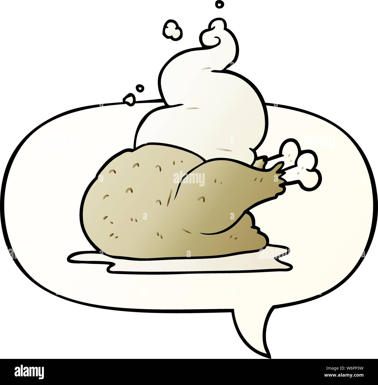 cartoon whole cooked chicken with speech bubble in smooth gradient ...