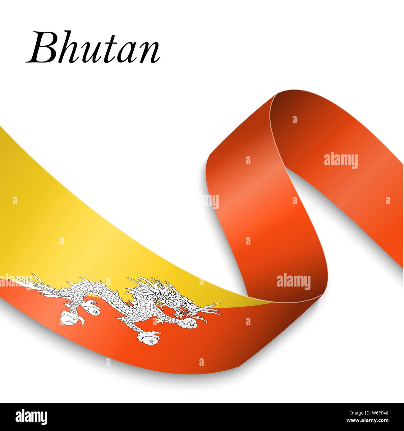 Waving ribbon or banner with flag of Bhutan. Template for independence ...
