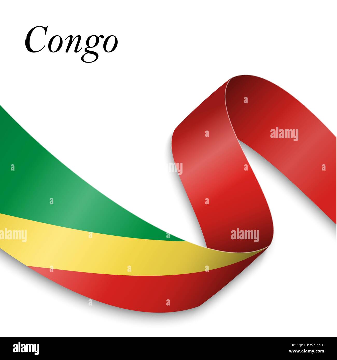 Waving ribbon or banner with flag of Congo. Template for independence ...