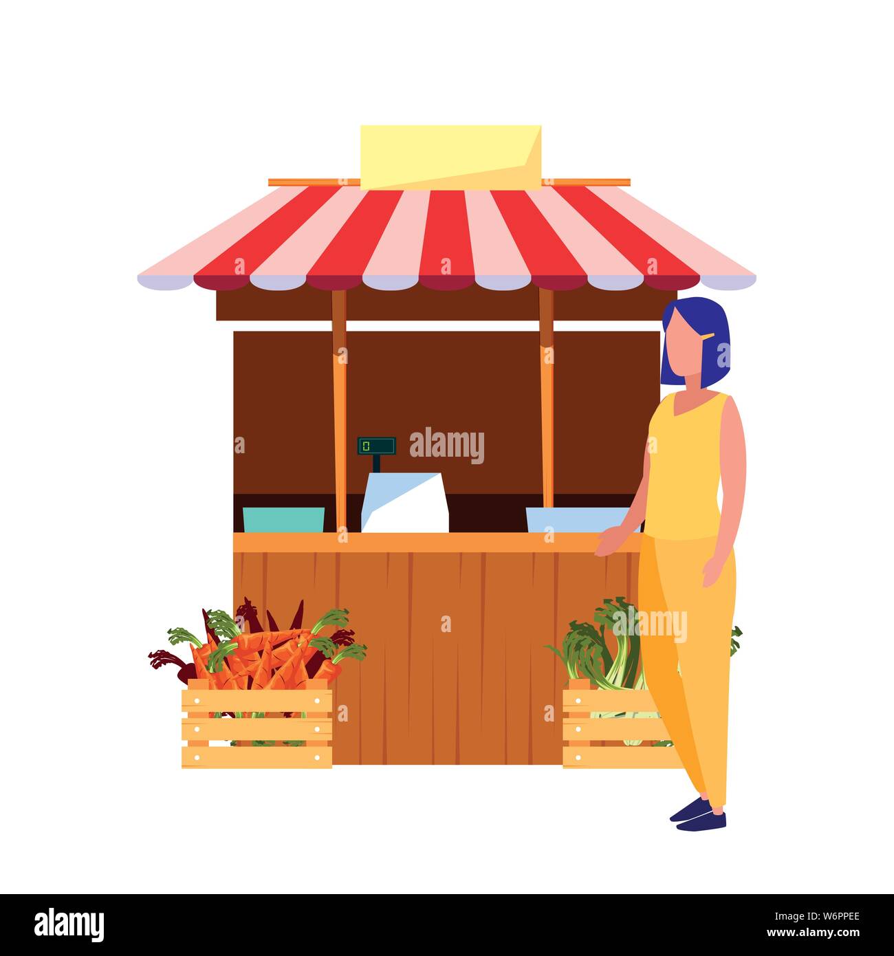 woman customer standing market front vector illustration Stock Vector ...