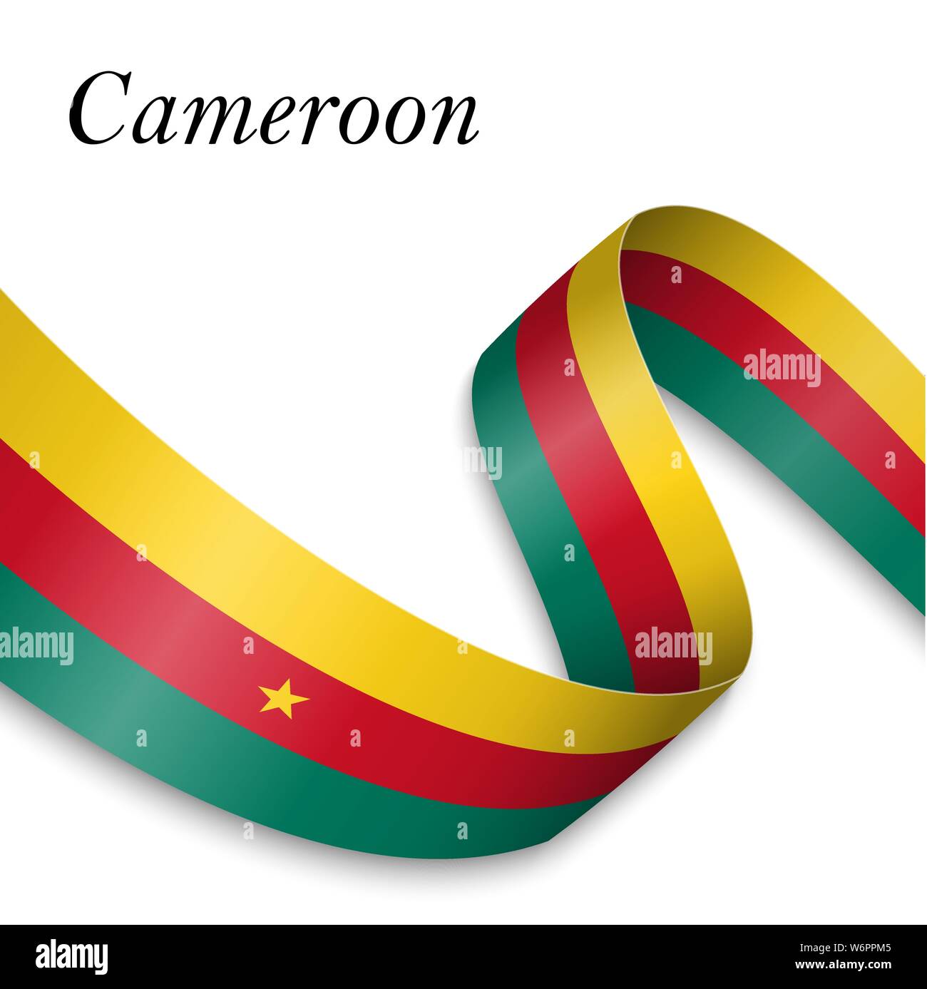 Waving ribbon or banner with flag of Cameroon. Template for ...
