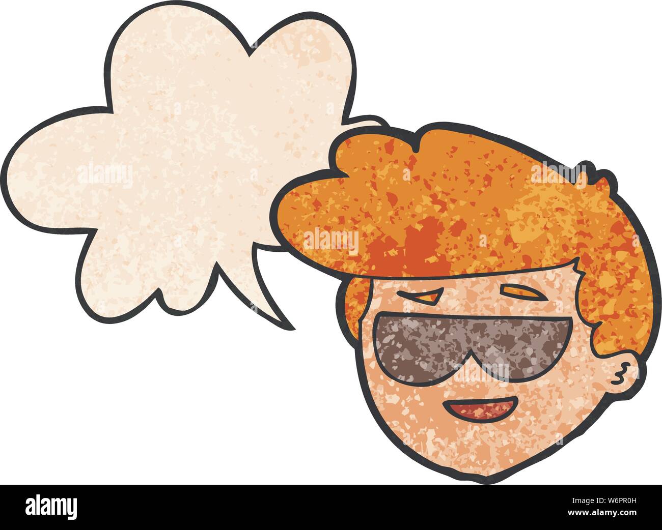 cartoon boy wearing sunglasses with speech bubble in retro texture ...