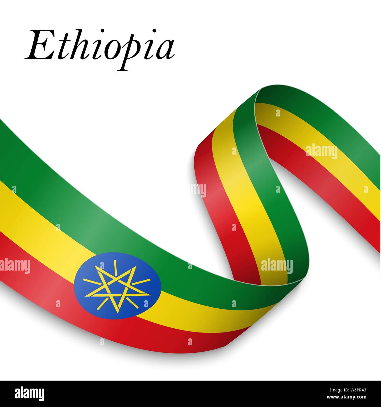Waving ribbon or banner with flag of Ethiopia. Template for ...