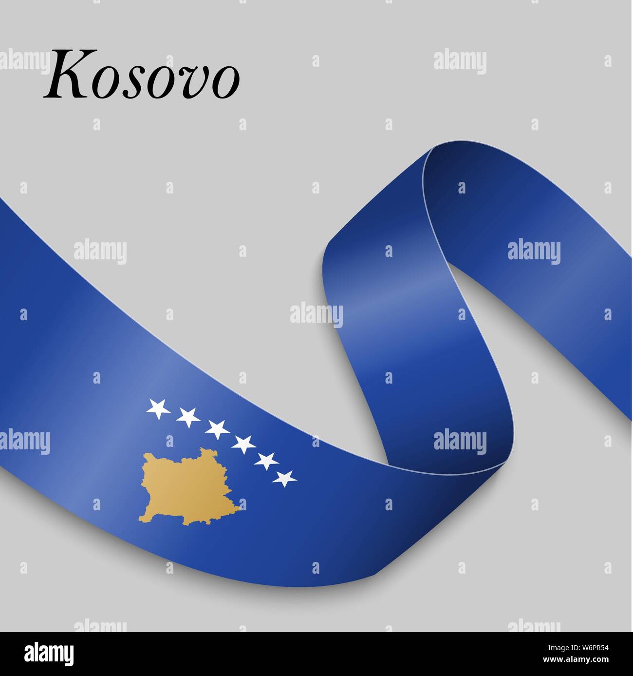 Waving ribbon or banner with flag of Kosovo. Template for independence ...