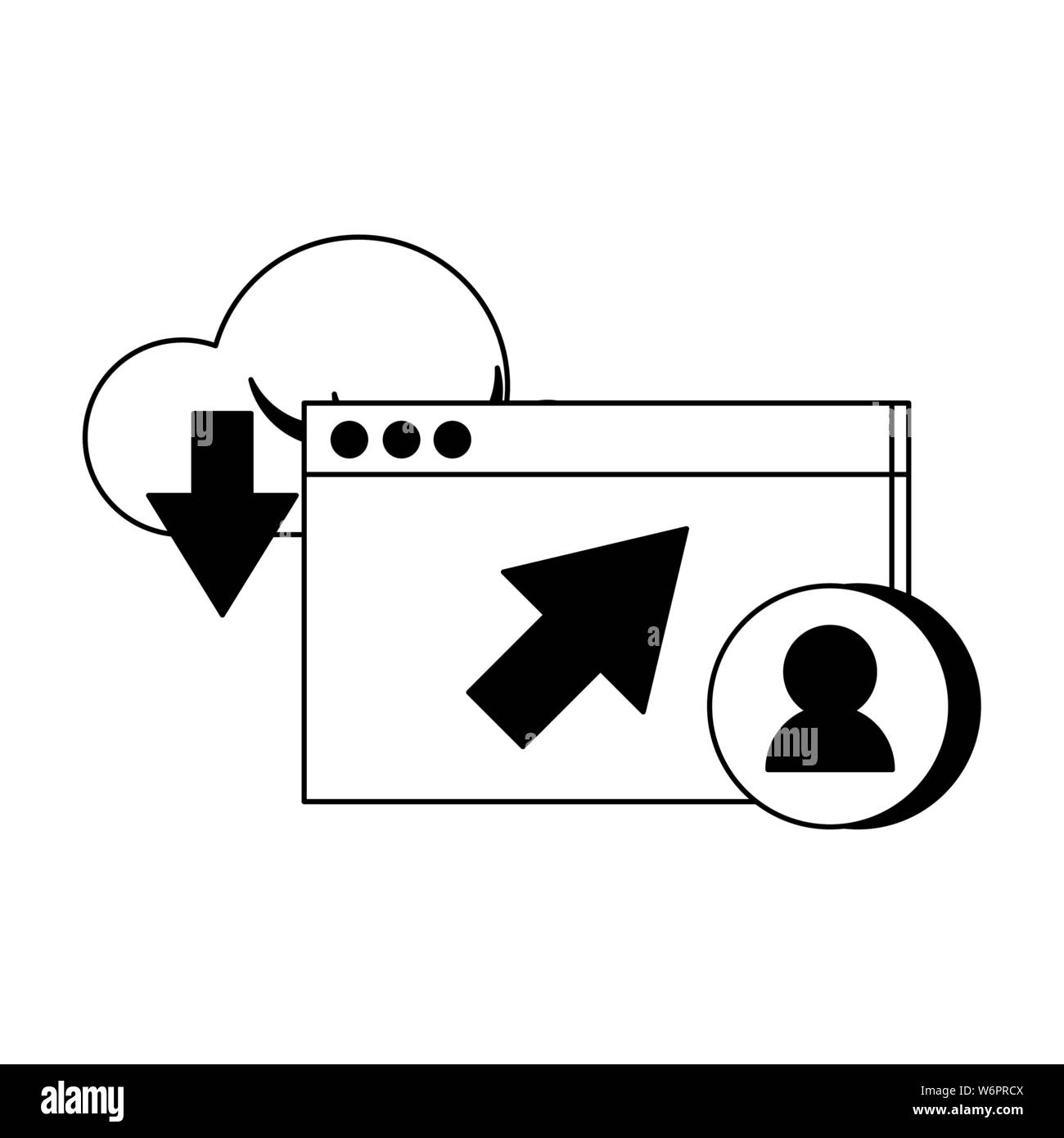 technology web digital hardware cartoon in black and white Stock Vector ...