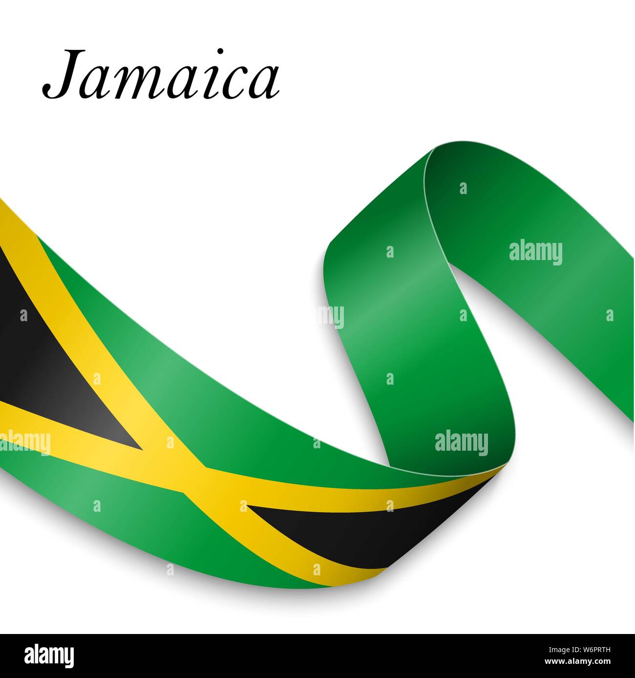 Waving ribbon or banner with flag of Jamaica. Template for independence ...