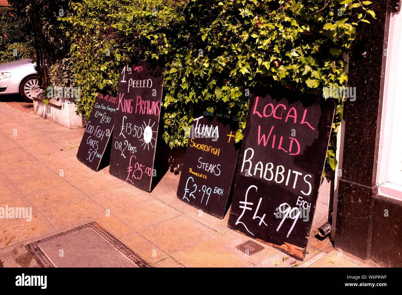 market food for sale sign in coastal town of deal in kent uk august ...