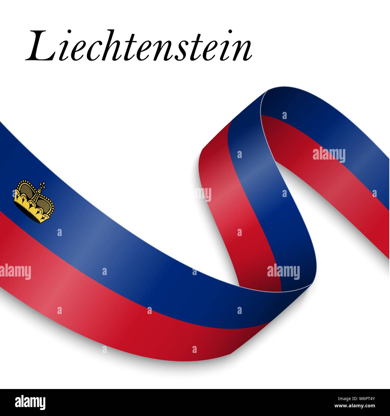 Waving ribbon or banner with flag of Liechtenstein. Template for ...