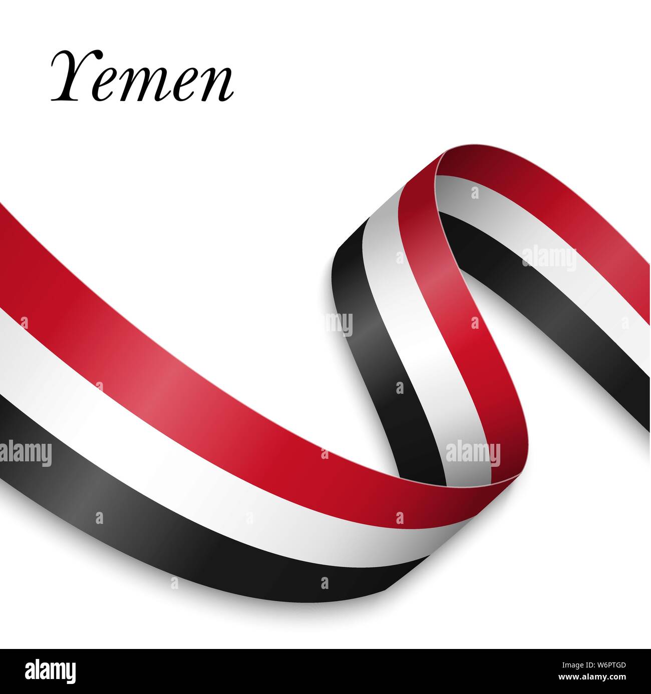 Waving ribbon or banner with flag of Yemen. Template for independence ...