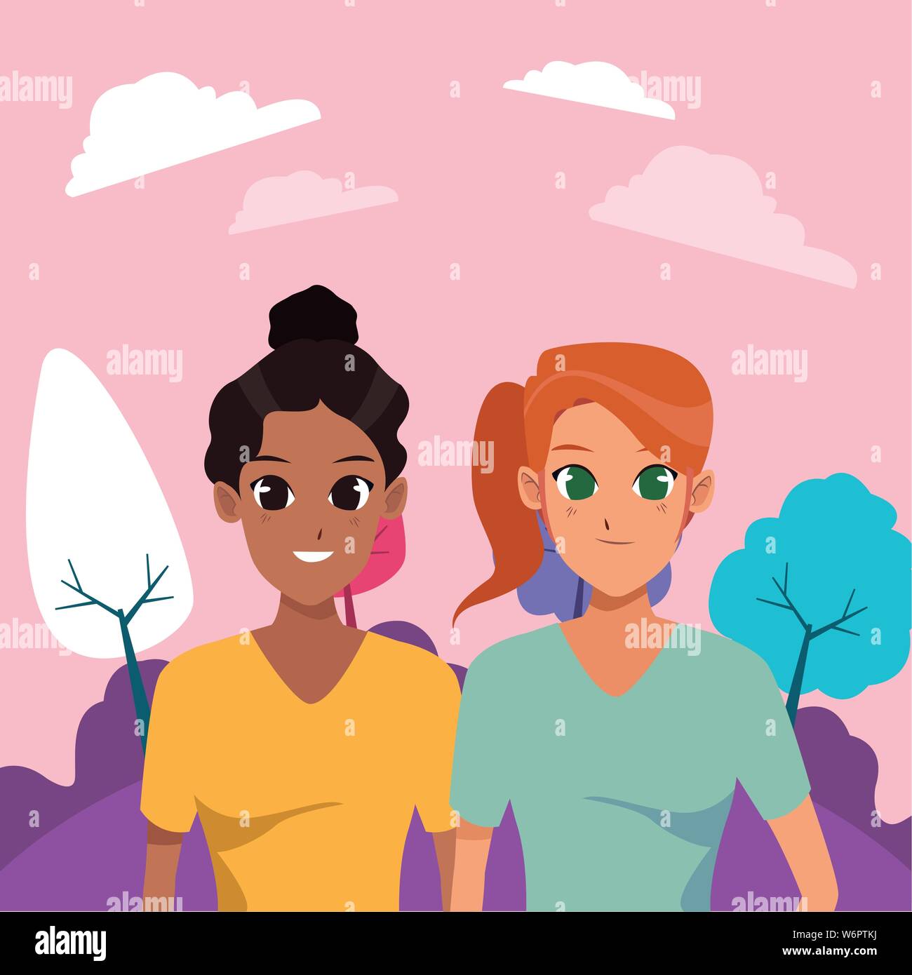 Two young women friends smiling cartoons Stock Vector Image & Art - Alamy