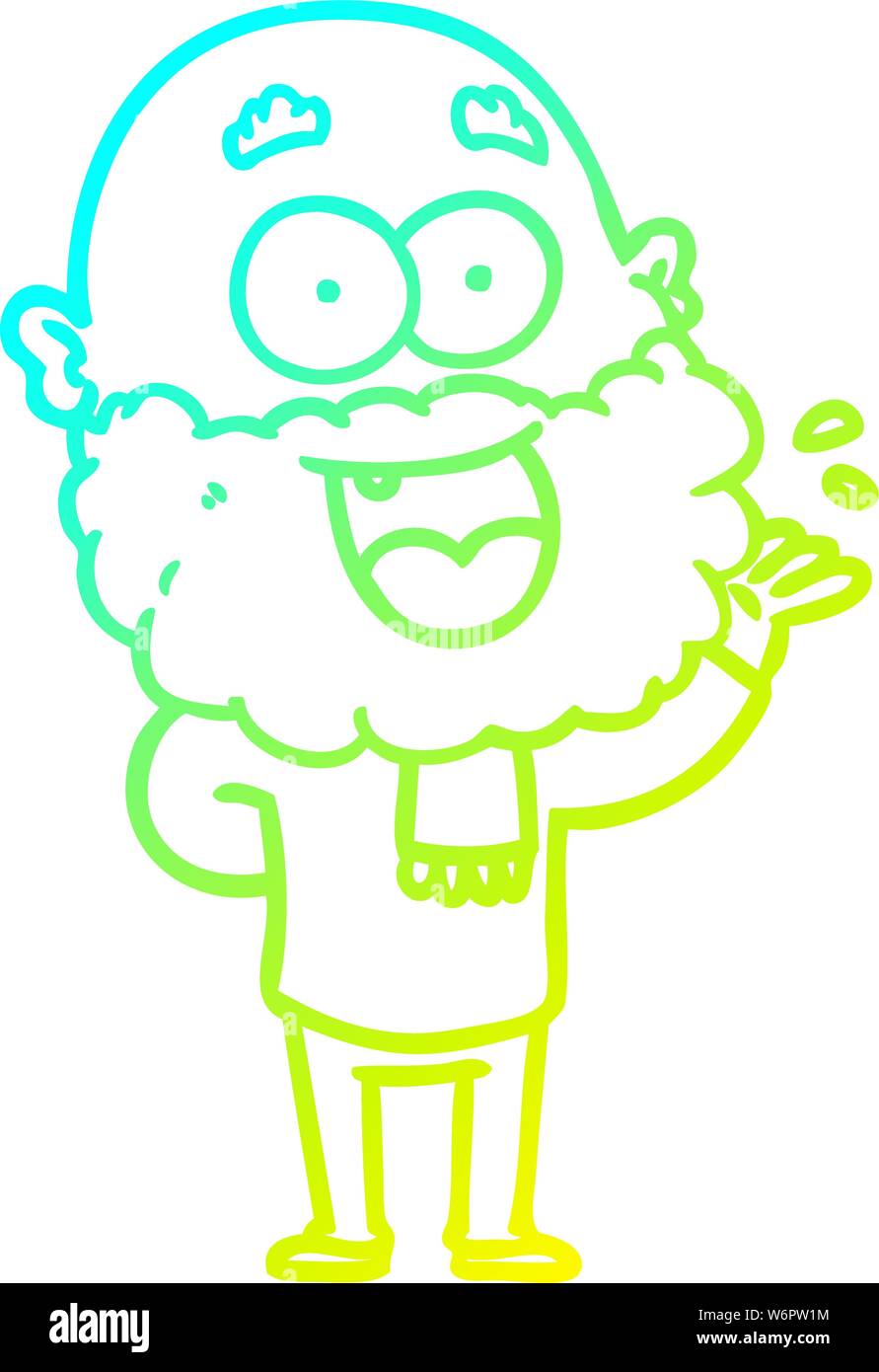 cold gradient line drawing of a cartoon crazy happy man with beard ...