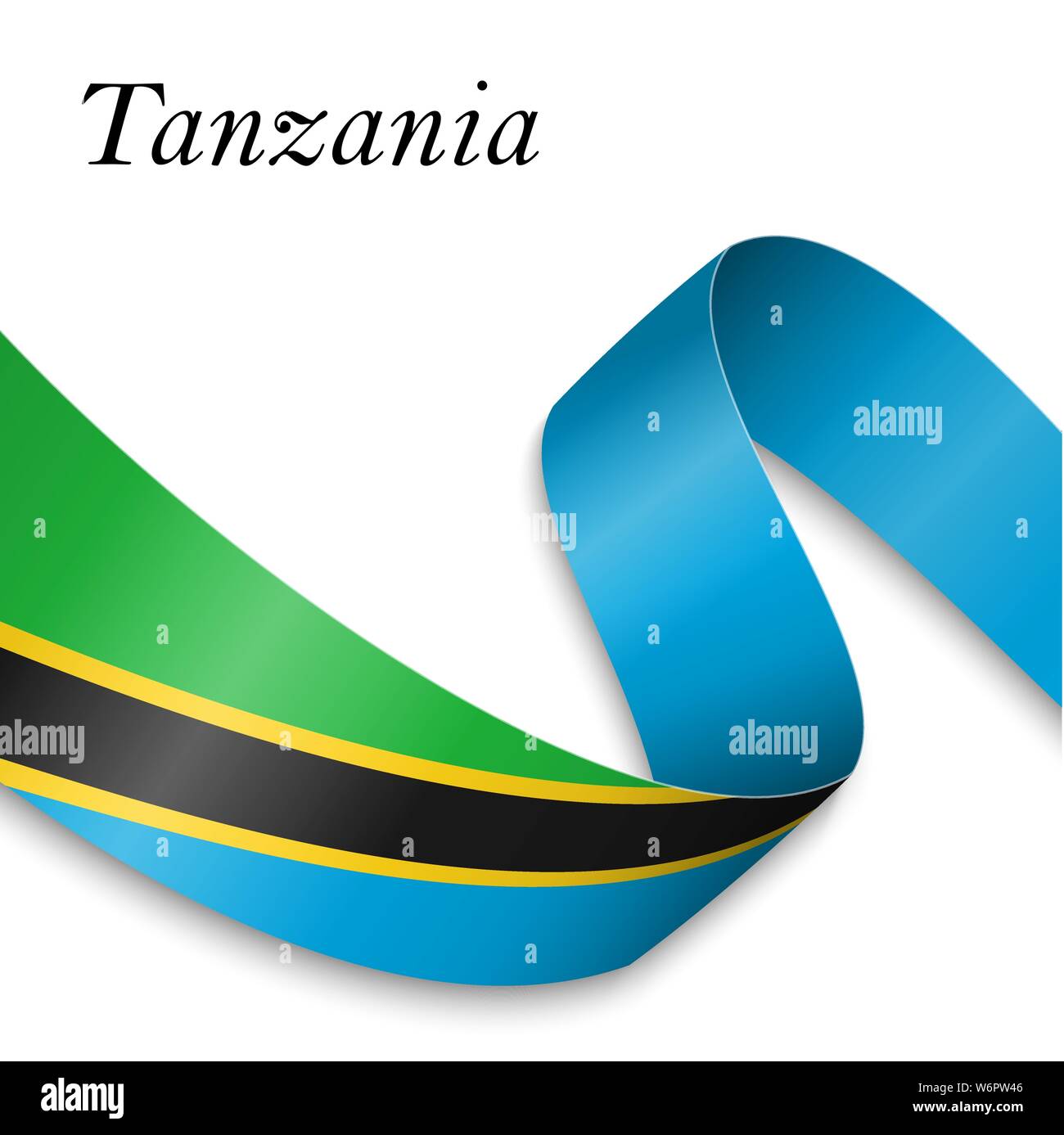 Waving ribbon or banner with flag of Tanzania. Template for ...