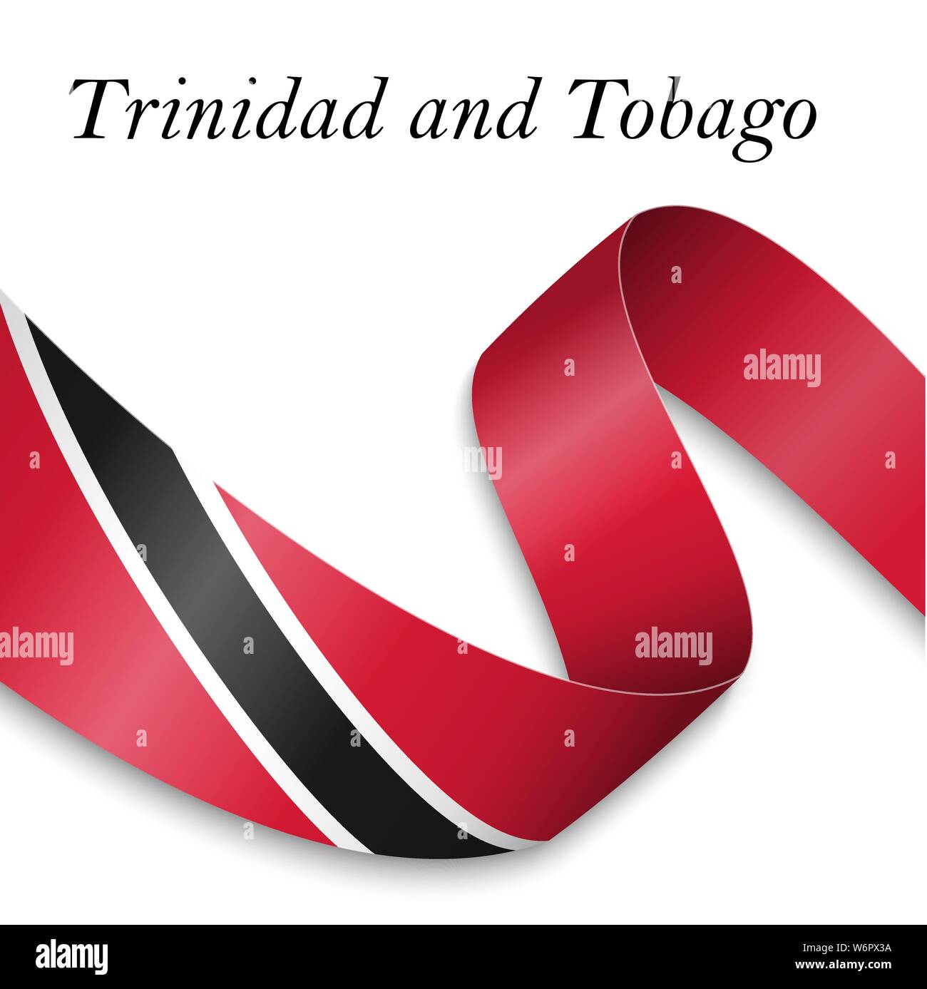 Waving ribbon or banner with flag of Trinidad and Tobago. Template for independence day poster ...