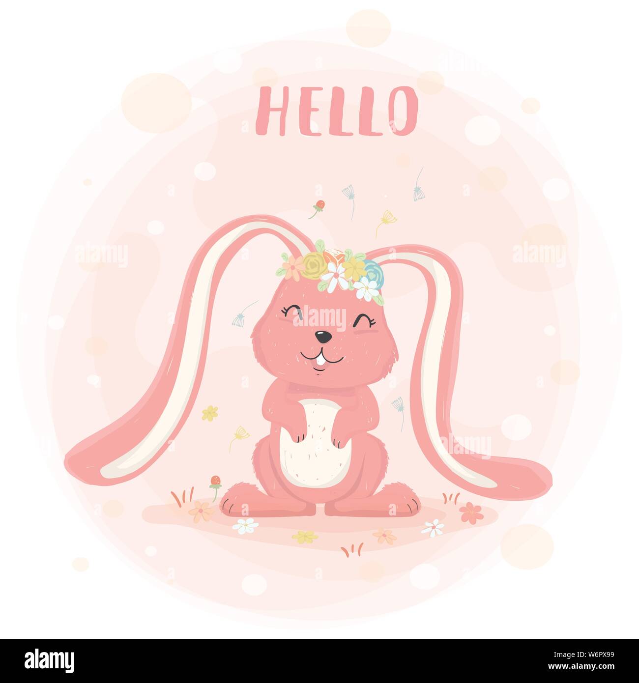 cute bunny with flower crown in spring flat vector Stock Vector Image ...