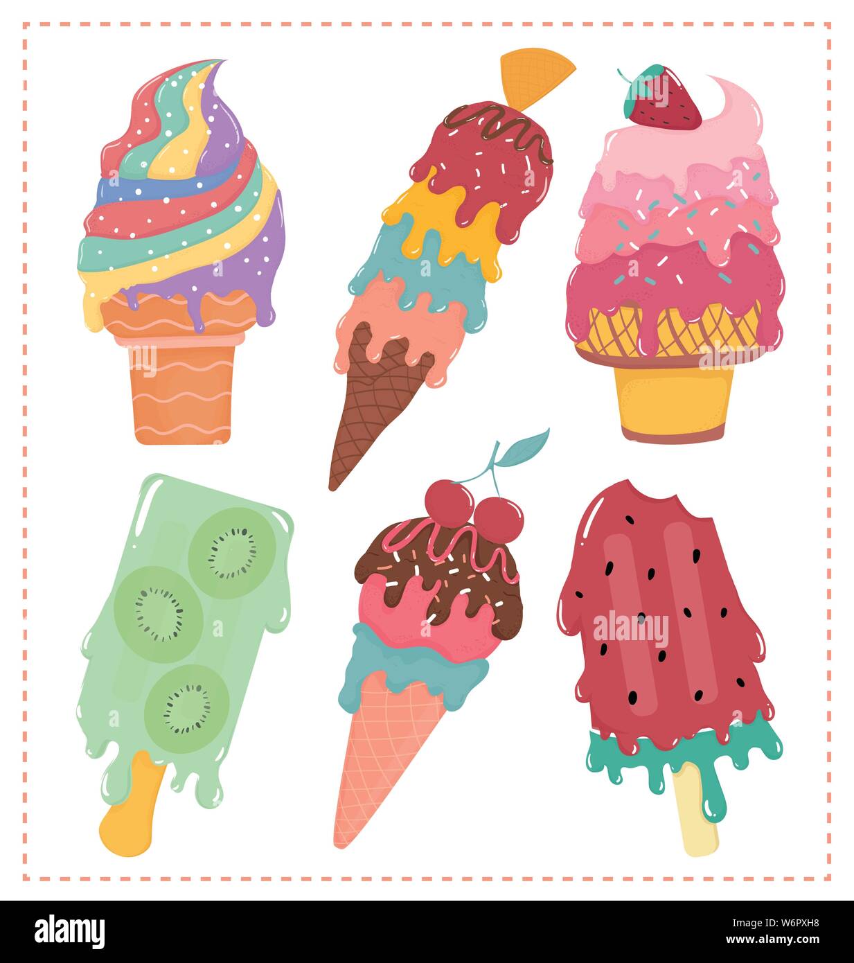 hand drawn flat vector sweet pastel ice cream melted summer collection ...