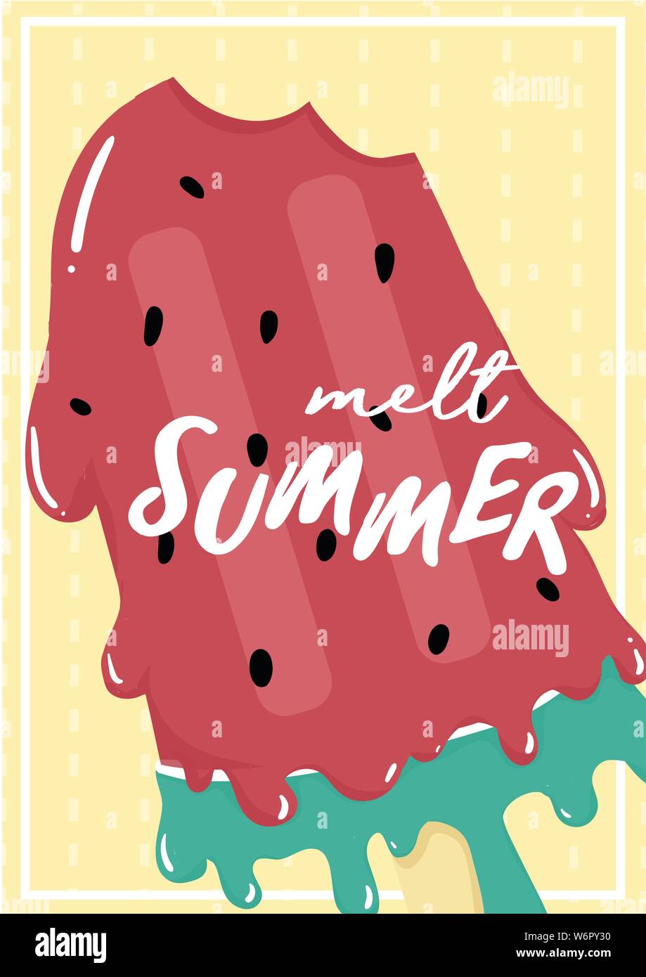 cute sweet red watermelon melted ice cream popsicle summer card with ...
