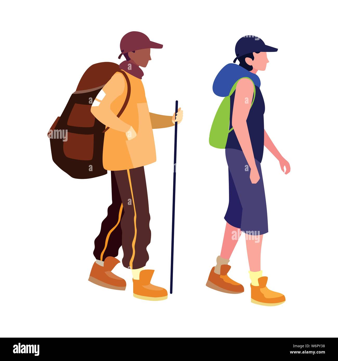 men with backpack hiking wanderlust vector illustration Stock Vector ...