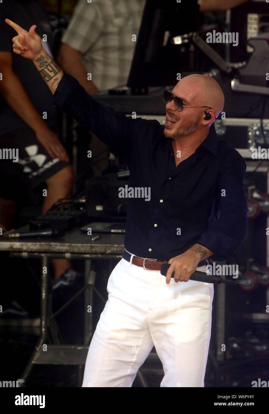 August 2, 2019, New York City, New York, USA: Singer PITBULL performs ...