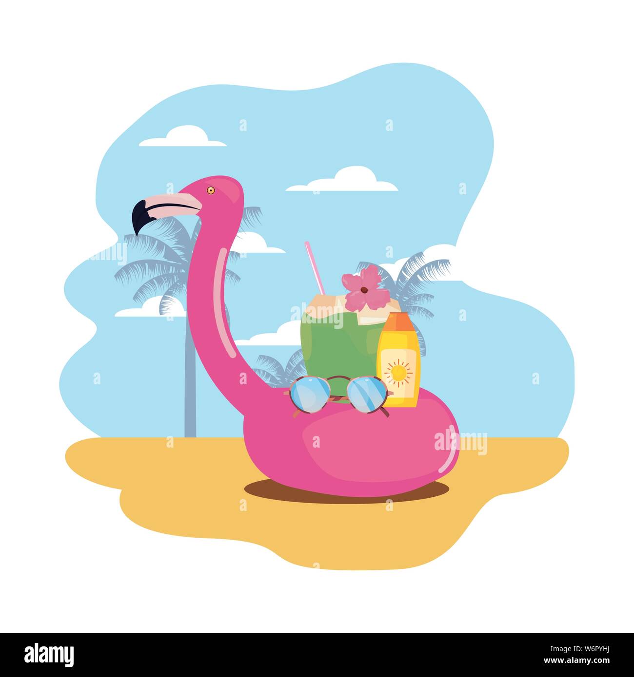 flamingo float coconut drink sunglasses sunblock summer time vacation ...