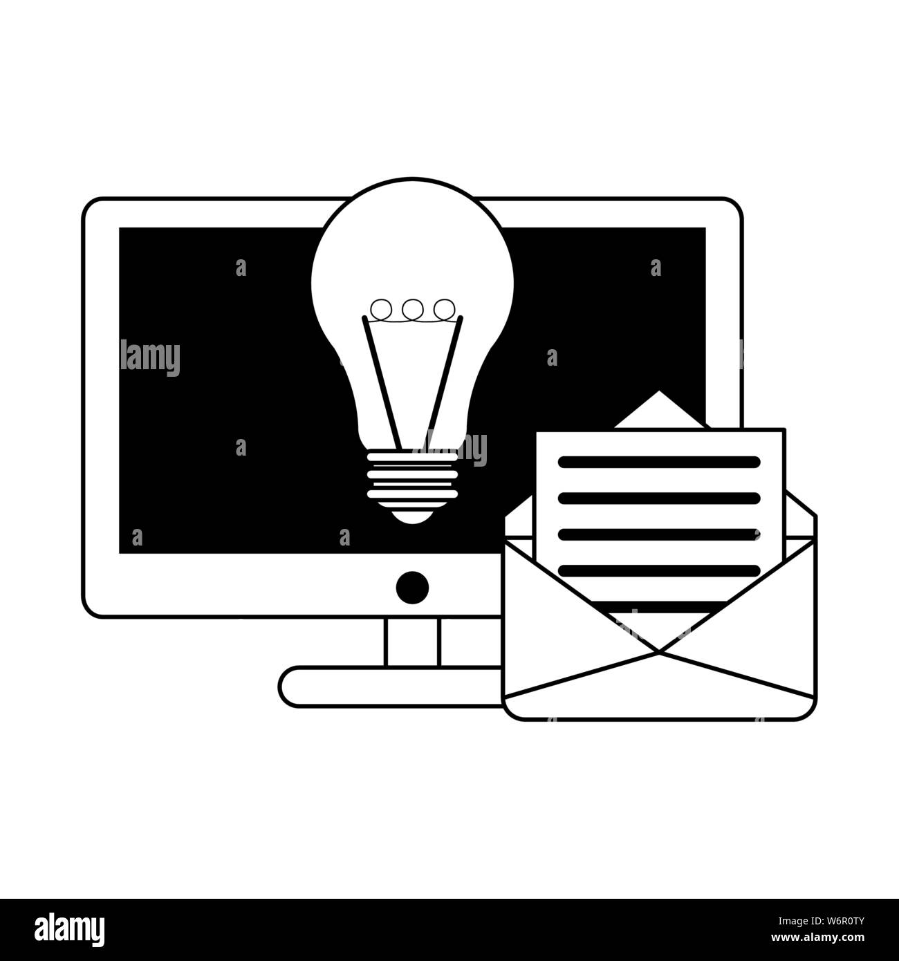 technology digital modern hardware cartoon in black and white Stock ...