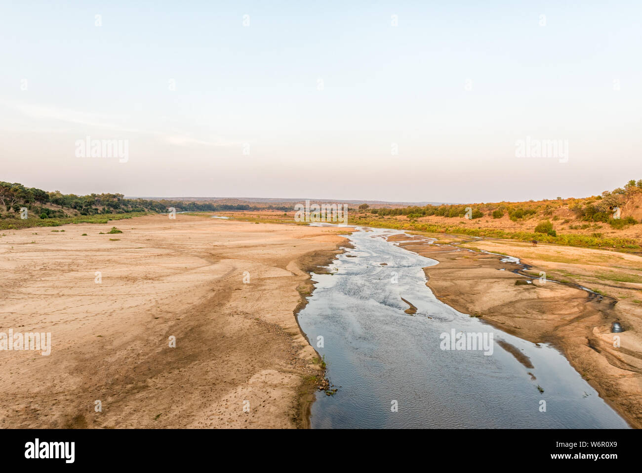 View of the Letaba River at sunset as seen from the road bridge on road ...