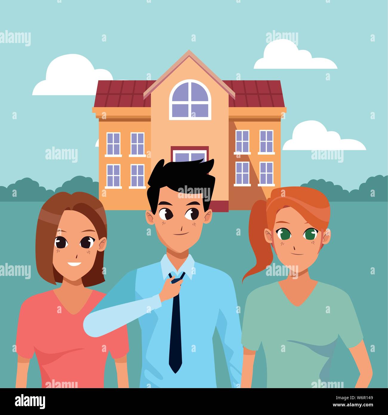 Happy roommates outside house cartoons Stock Vector Image & Art - Alamy