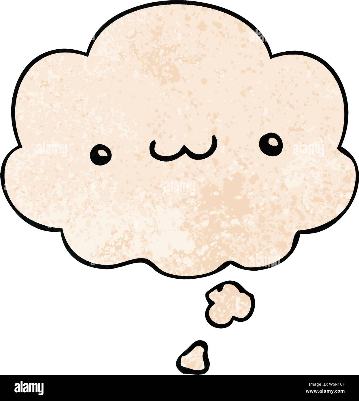 happy cartoon expression with thought bubble in grunge texture style ...