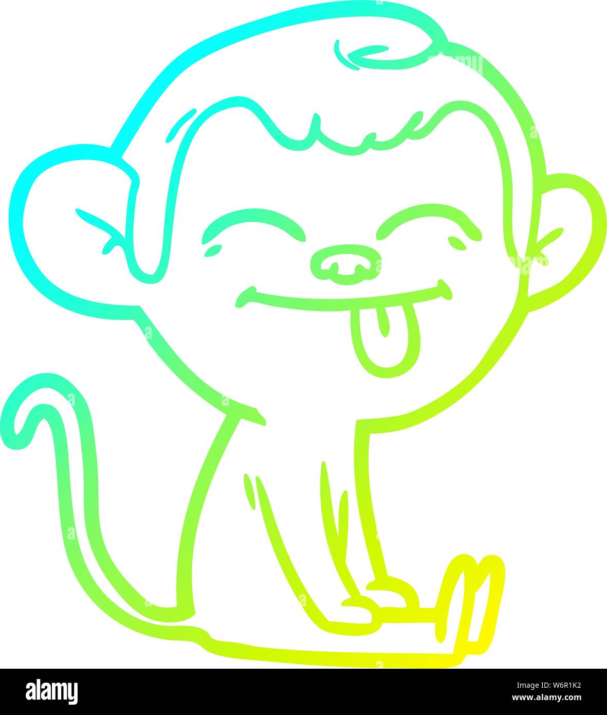 cold gradient line drawing of a funny cartoon monkey sitting Stock ...