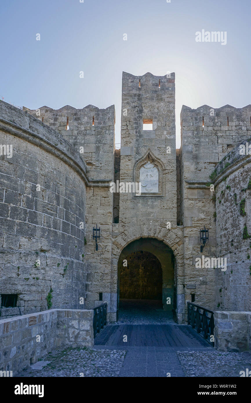 Rhodes, Greece: The Ambrose Gate, one of many towers of the 14th ...
