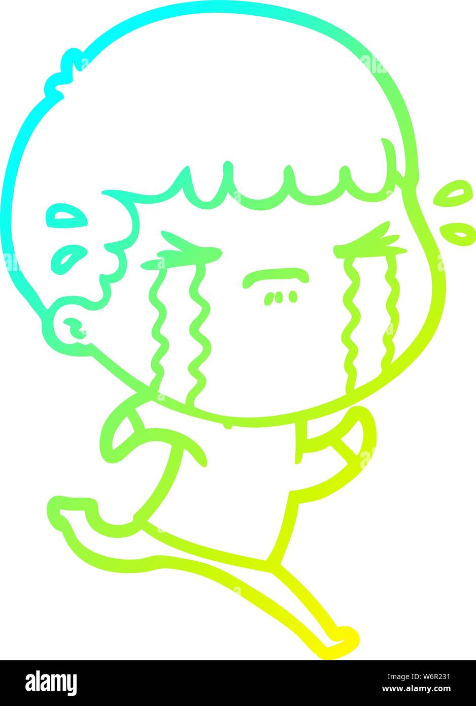 cold gradient line drawing of a cartoon man crying Stock Vector Image ...