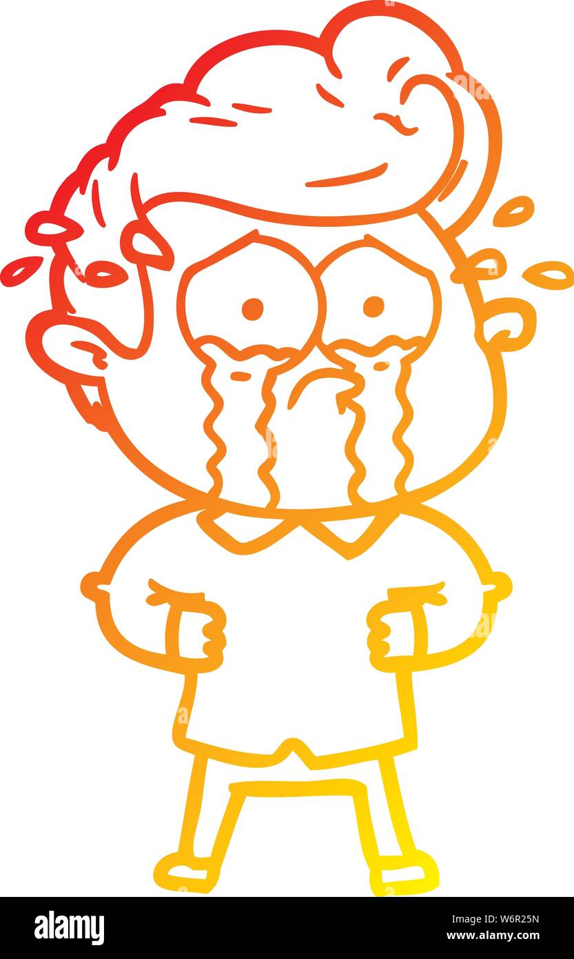 warm gradient line drawing of a cartoon crying man with hands on hips ...
