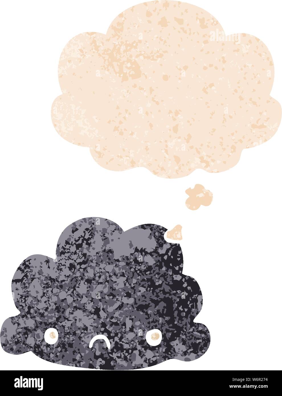 cartoon cloud with thought bubble in grunge distressed retro textured ...