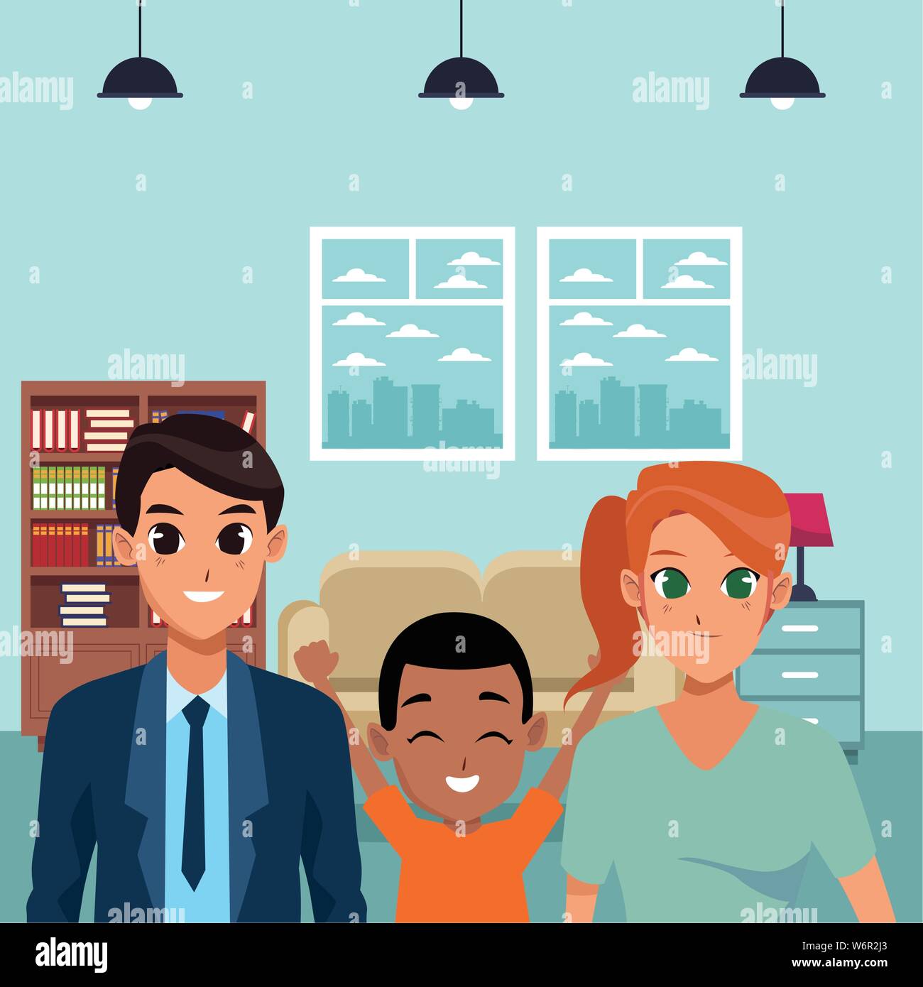 Happy family smiling inside home cartoons Stock Vector Image & Art - Alamy