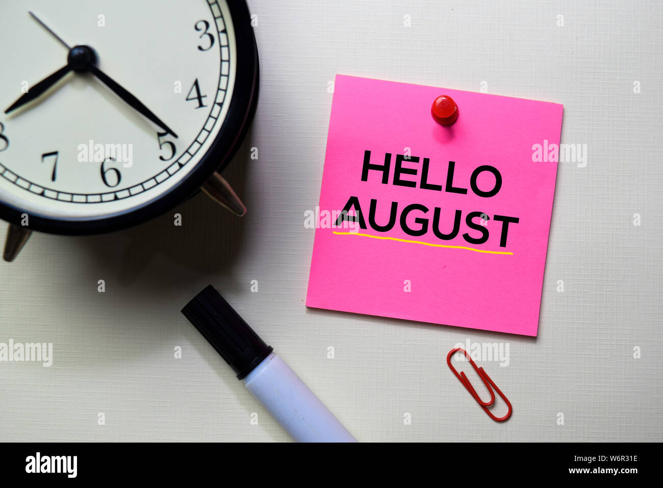 Hello August text on sticky notes isolated on office desk Stock Photo ...