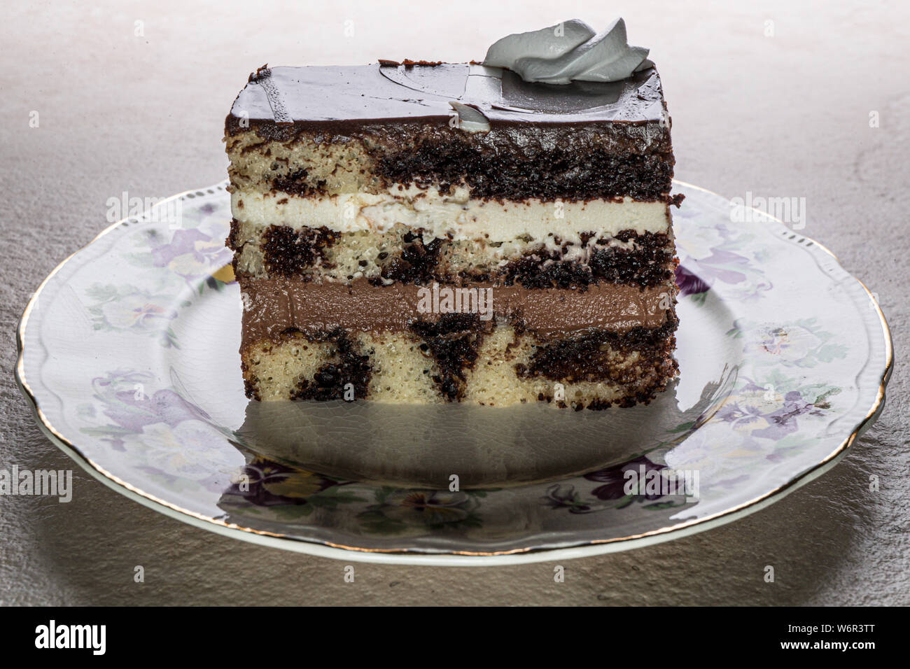 tuxedo truffle mousse cake on ornate plate Stock Photo - Alamy