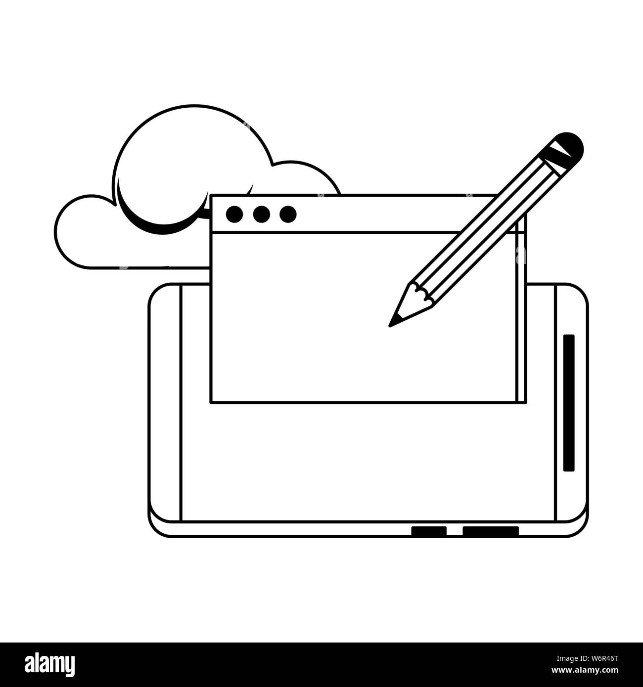 technology web digital hardware cartoon in black and white Stock Vector ...