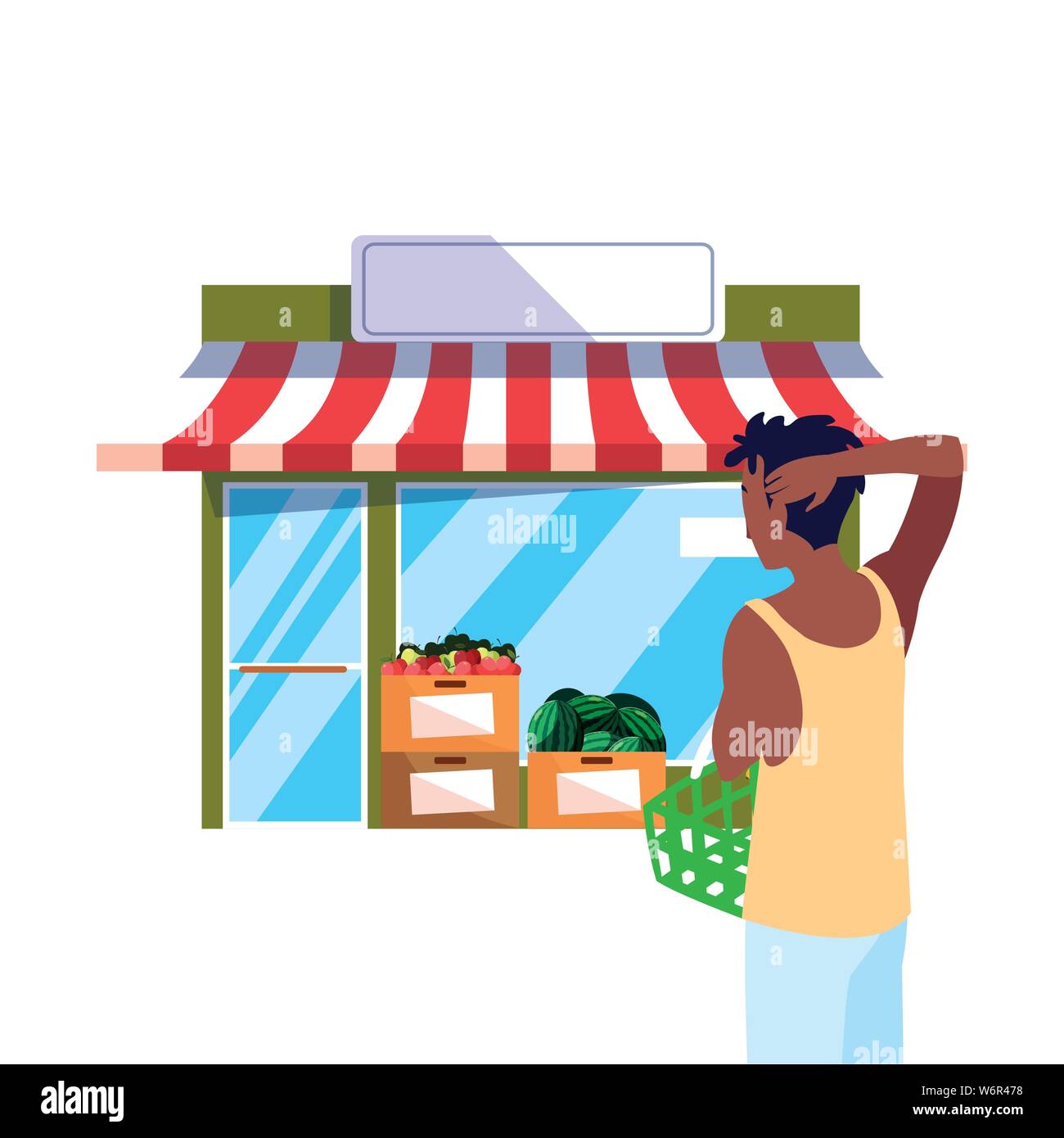 customer man with basket front grocery shop Stock Vector Image & Art ...