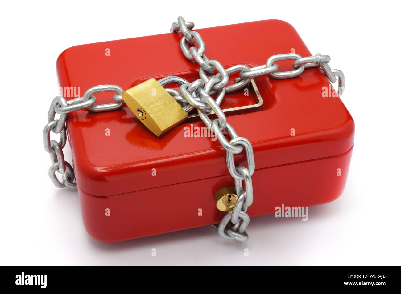 protected cash box with chain and padlock Stock Photo - Alamy