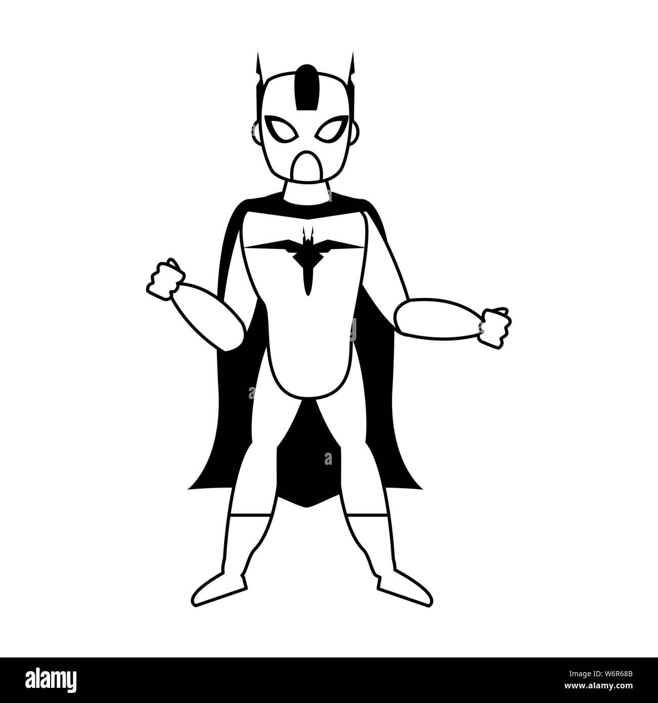 super hero comic retro cartoon in black and white Stock Vector Image ...