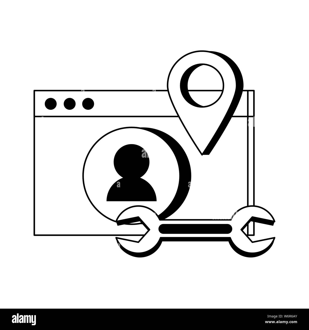 technology web digital hardware cartoon in black and white Stock Vector ...