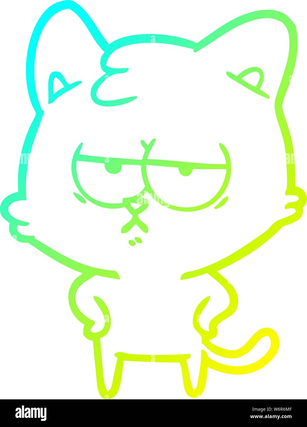 cold gradient line drawing of a bored cartoon cat Stock Vector Image ...